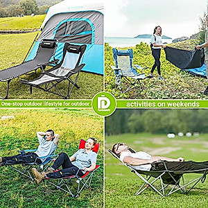 FUNDANGO Reclining Camping Chair with Foot Rest, Portable Folding Reclining Chair, Outdoor Folding Lounge Chairs with Armrest, 64.9X22.8X28.7inches, Black/MediumGrey