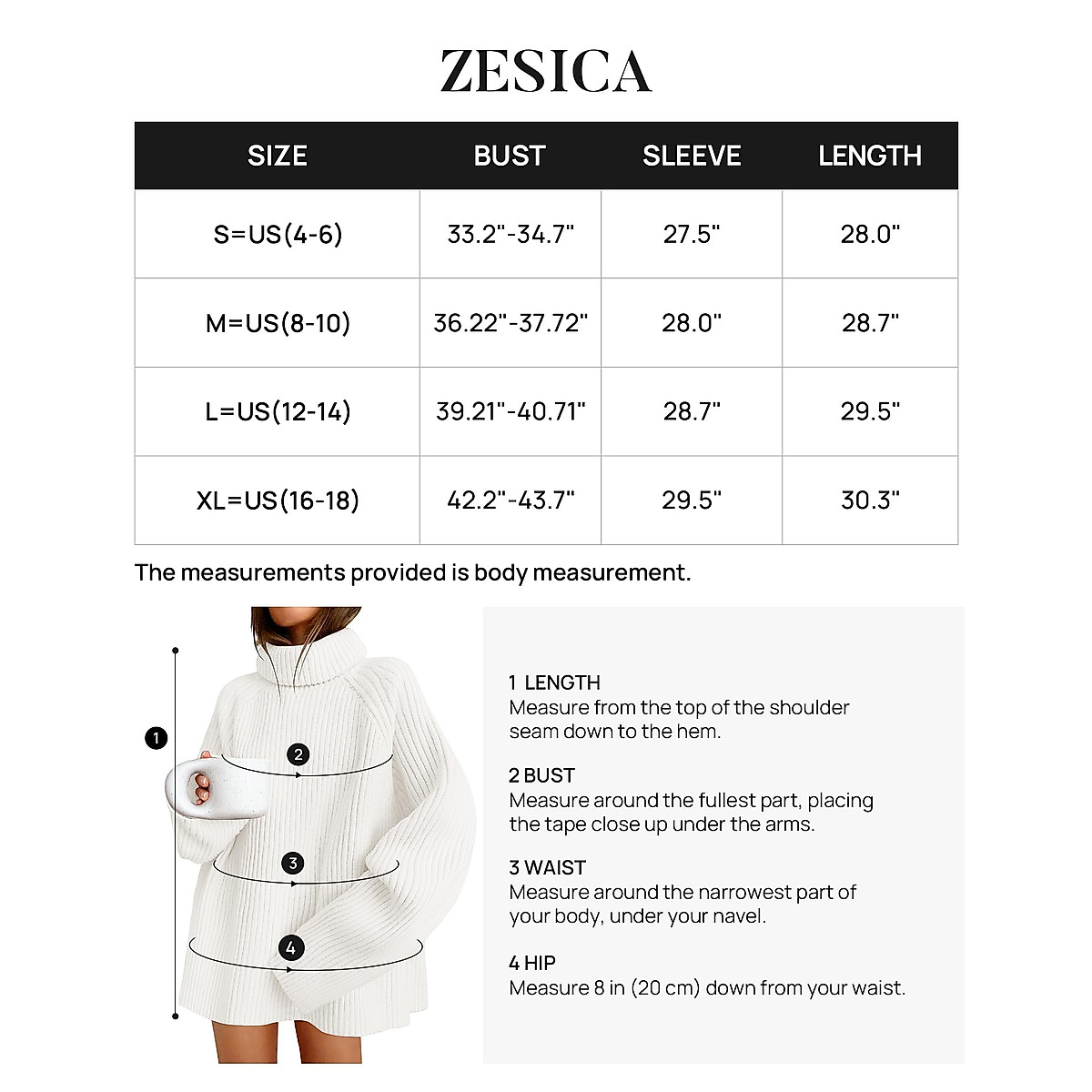ZESICA Women's Winter Sweaters Oversized Turtleneck Long Sleeve Chunky Knitted Pullover Sweater Jumper Tops,White,Medium