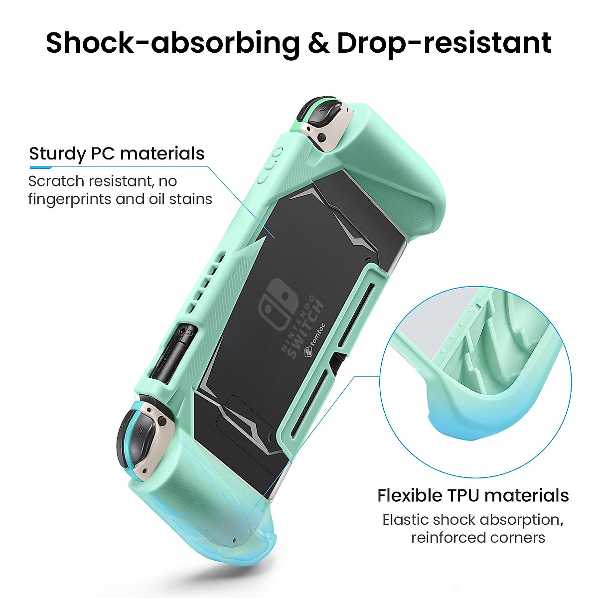 tomtoc Protective Case for Nintendo Switch, TPU Dockable Grip Case with 2 Game Cards Slots, Shock-Absorption and Anti-Scratch Split Cover