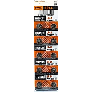 Maxell Batteries LR44 (A76&comma AG13) Alkaline Button Size Battery&comma On Tear Strip(Counts 10)