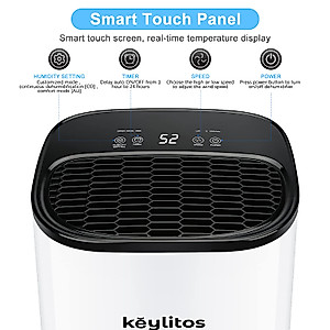 Keylitos 12L Day Dehumidifiers for Home and Basements,Quiet Dehumidifier with Drain Hose, with Digital Humidity Display, Auto or Manual Drainage for Large Room, Garage, Bedroom, Bathroom