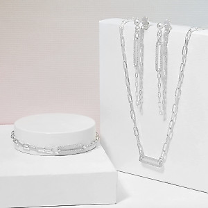 Silpada 'Coupled Together' Cubic Zirconia Sterling Silver Bracelet, 7.25" + 1"