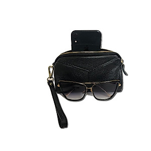 PlanetHawk Women's Genuine Leather Wristlet Clutch Cell Phone Purse, Black