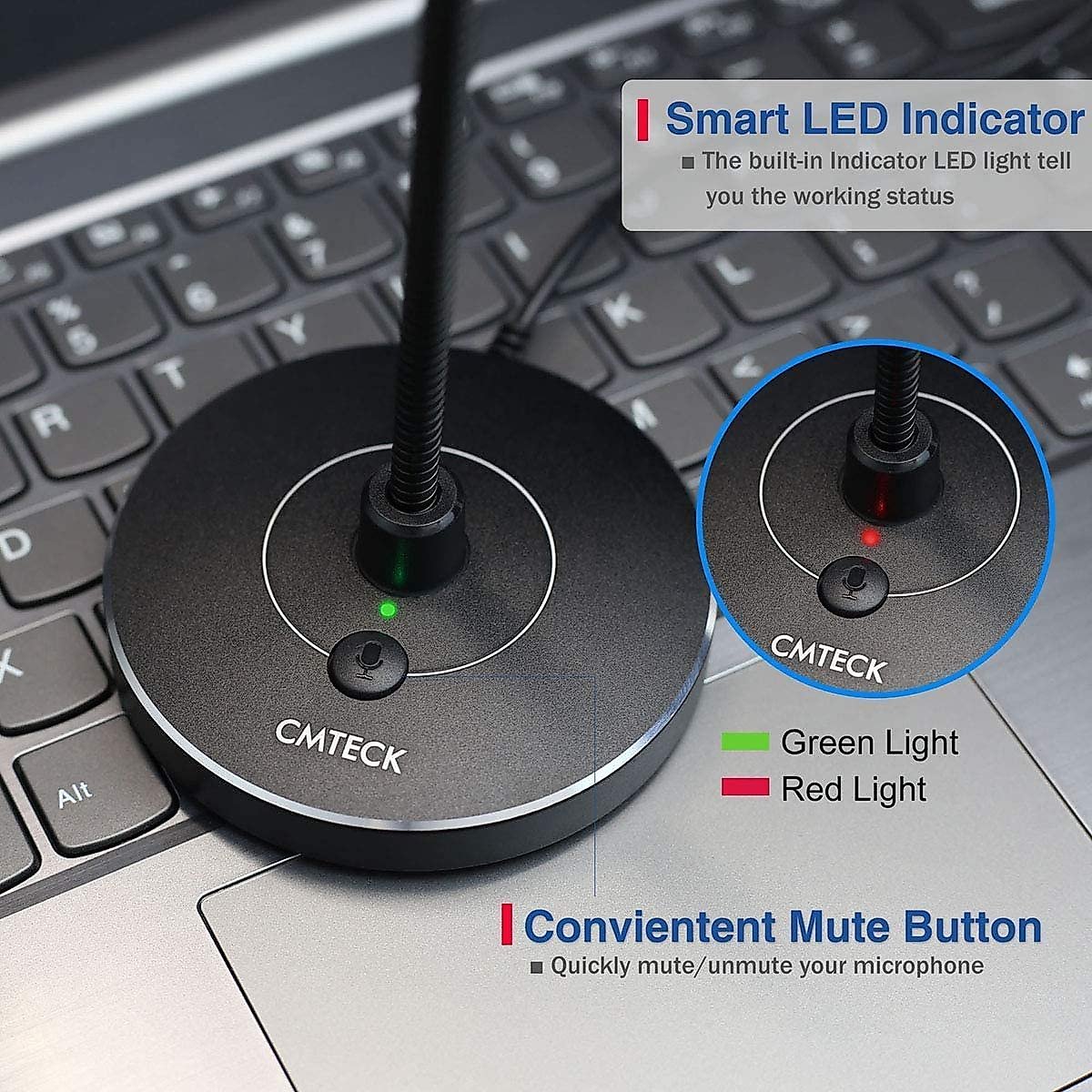 CMTECK USB Computer Microphone G009, Noise-Cancelling Recording Desktop Mic for PC/Laptop for Online Chatting, Home Studio, Podcasting, Gaming, Skype, YouTube with Mute Function(Windows/Mac)