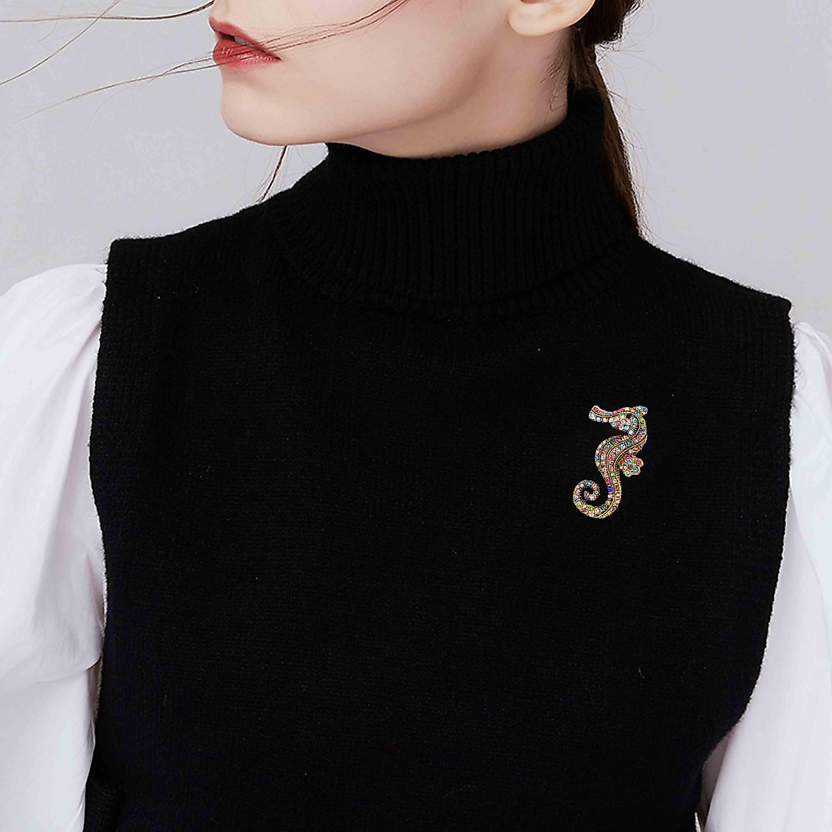 Lovely Sea Animal Lapel Pins for Women - Colorful Crystal Rhinestones Marine Animals as Starfish,Seahorse,Sea Turtle Brooch Pins with Gold Tone - Great for Wife,Sisters and Friends