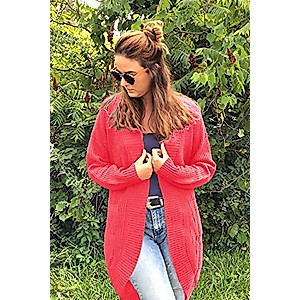 ZESICA Women's 2023 Fall Long Sleeve Open Front Cardigans Casual Lightweight Soft Chunky Knit Draped Sweaters Outerwears,Watermelon,Medium