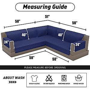 Arfntevss Corner Sectional Couch Covers 3-Piece Water Repellent L Shape Sofa Cover Set Quilted Anti Slip U-Shaped Sofa Slipcovers Living Room Furniture Protector for Pet Dog Cat (Navy Blue, Large)