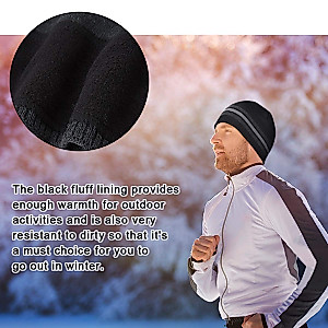 Mens Winter Beanie Hat Oversized Warm Knit Fleece Lined Short Beanie Ski Skull Cap (Black+Grey, ONE Size)
