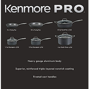 Kenmore Pro Arbor Heights 7-Layer Hard Anodized Induction Nonstick Platinum Forged Aluminum Cookware Set, 10-Piece, Black