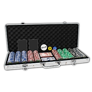 DA VINCI Professional Set of 500 11.5 Gram Casino Del Sol Poker Chips with Denominations, 2 Decks of Plastic Playing Cards, 2 Cut Cards & 3 Dealer Buttons (Silver Aluminum Frame Case)