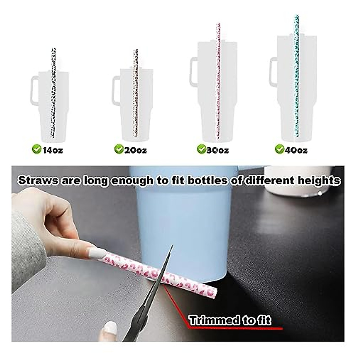 40oz Replacement Straws 8 Pack | 40oz Tumbler Leopard Straws, Cheetah Straws, Iced Coffee Straws, 12 Inches Extra Long Straws, Leopard Drinking Straws, Reusable Straws