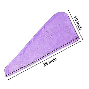 2 Pack Microfiber Hair Towel Wrap, Quick Dry Hair Hat Anti-frizz Fasten Head Turban with Button for Long Thick & Curly Hair, Super Absorbent Soft - (Purple & Red)