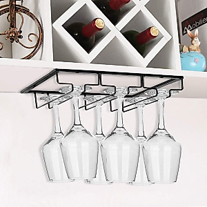 Wine Glass Rack - 3 Rows Under Cabinet Stemware Wine Glass Holder Glasses Storage Hanger Metal Organizer for Bar,Kitchen,Black (1 Pack)