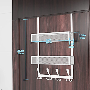 Kaiferty Over The Door Hooks Organizer,Coat Rack with 12 Hooks and 2 Mesh Baskets,Back of Door Storage Organizer for Bathroom,Bedroom,Kitchen,Office(White)