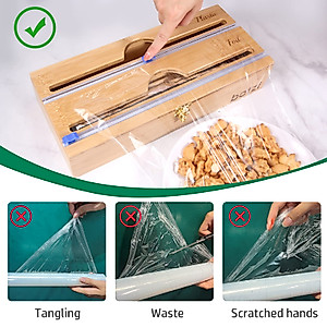 2 in 1 Food Wrap Organizer with Cutter, Bamboo Wrap Dispenser for Aluminum Foil, Wax Paper, Plastic Wrap, Wall Mounted or Kitchen Drawer Organization and Storage Holder,Max for 12" Roll