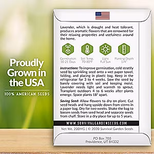 Lavender Seed for Planting - 1 Packet with Instructions to Plant and Grow Edible & Medicinal Lavandula Herbs in Your Home Vegetable Garden - Non-GMO Heirloom Variety - Survival Garden Seeds