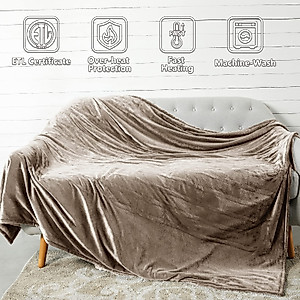 Tefici Electric Heated Blanket Queen Size, Dual Control Super Cozy Soft 2-Layer Flannel 84" x90" Heating Blanket with 3 Heat Levels & 8 Hours Auto Off,ETL&FCC Certified,Home Office Use,Camel