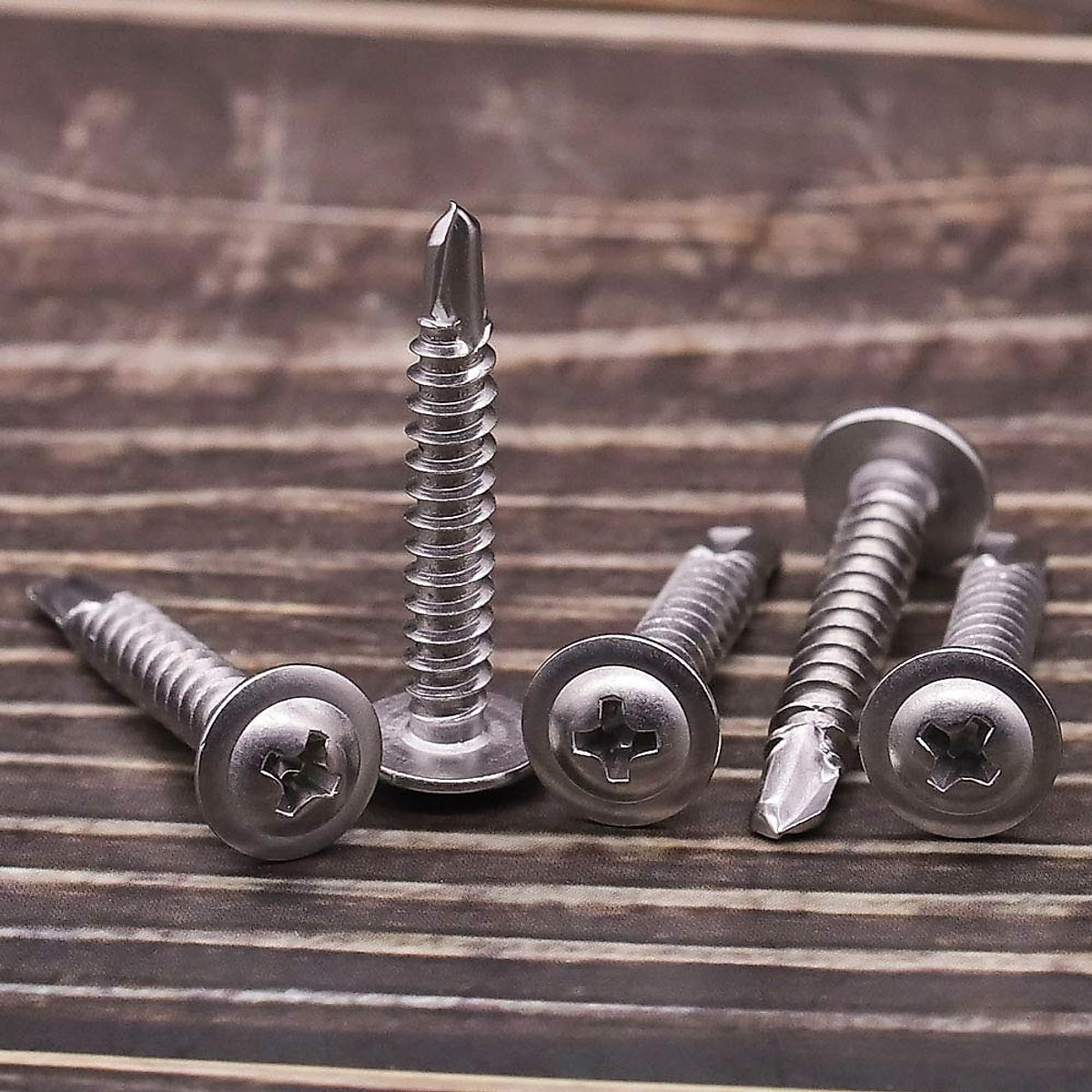 (50 pcs) #10 x 1-1/4" Stainless Wafer Head Self Drilling Screw, Modified Truss Head Self Driller, Phillips Drive Sheet Metal Tek Screws, 410 Stainless Steel, #2 Drilling Point, Dovetail