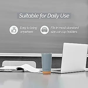 Copco Insulated Stainless Steel Travel Tumbler with Cork Bottom, 20oz, Double Wall, Leak-Proof BPA-Free Lid, Portable Reusable Travel Coffee Mug for Hot and Cold Beverages, Spill-Proof (Gray)