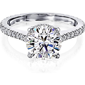 VINSON 2 Carat Round Moissanite E-F Color Fancy Hidden Halo Engagement Ring for Women (5, 14K White Gold Plated)