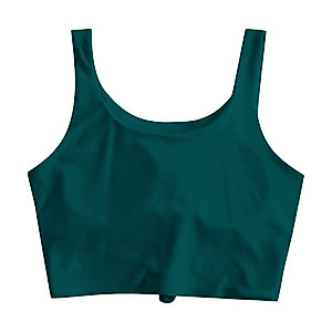 ZAFUL Women's Front Knot Bikini Tops Crop Tankini Top Scoop Neck Padded Bathing Suit Tops C-Peacock Blue M