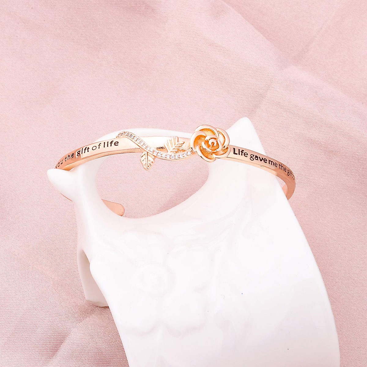 HOLLP Stepdaughter Rose Flower Bracelet Step Daughter Jewelry Daughter In Law Bracelet I Didn't Give You The of Life Gave Me Bracelet Stepdaughter Bracelet (Rose Flower Bracelet-RG)
