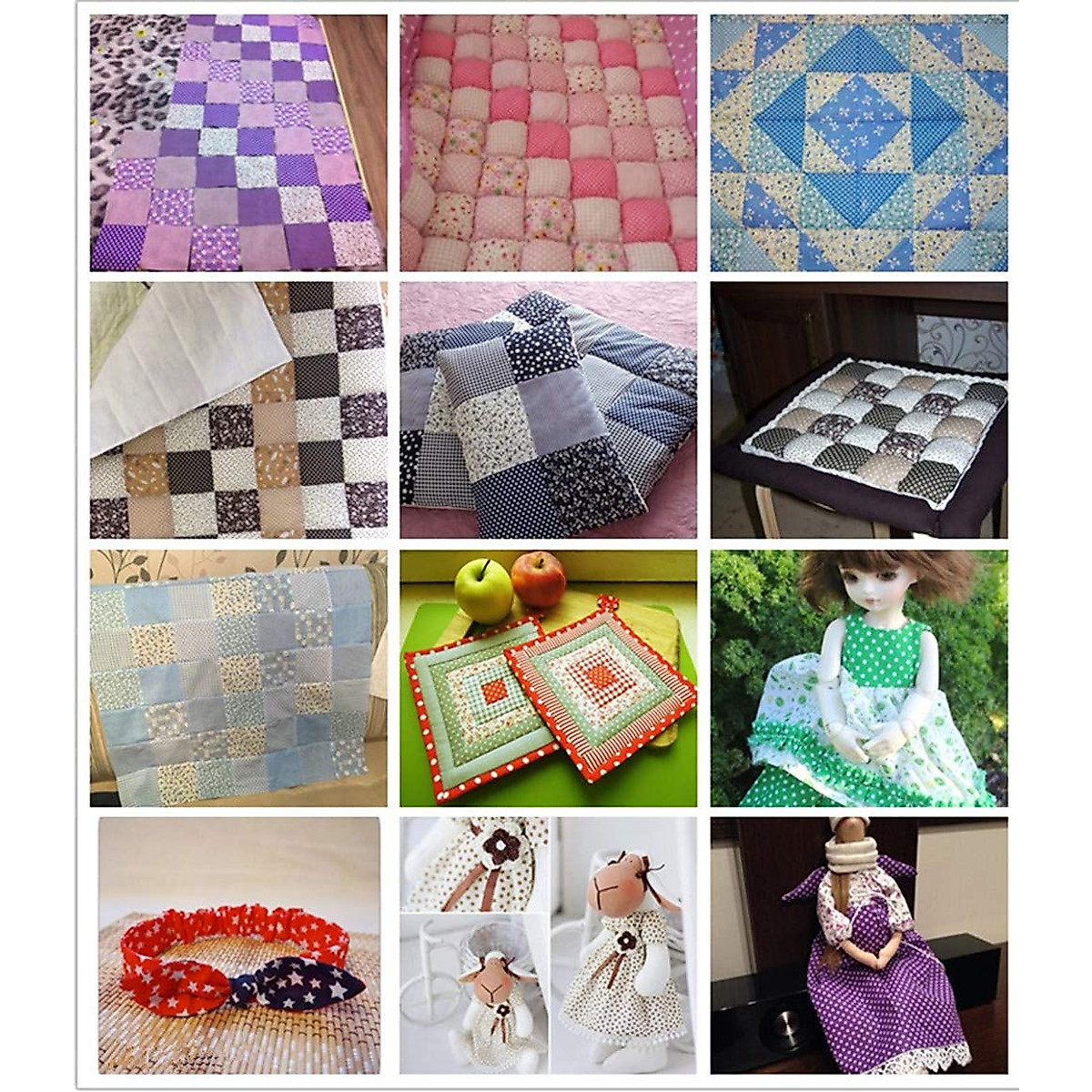 MSCFTFB 14 Pieces Assorted 7 Designs Square Fabric Bundles Sewing Square Patchwork Precut Fabric Scraps for DIY Quilting Applique Doll Dress Making (Green)