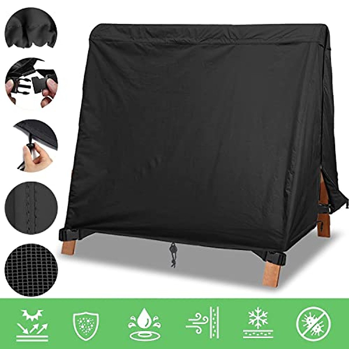 COBOAQG Patio Swing Cover a-Frame Waterproof 72 Inch Outdoor Swing Cover,420D Oxford Fabric UV Resistant Weather Protector for Patio Garden Hammock A-Frame Swing (Black)