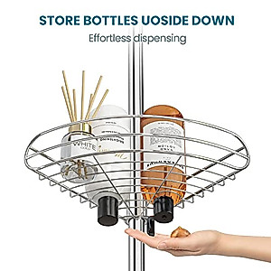 ALLZONE Rustproof Shower Caddy Corner for Bathroom,Bathtub Storage Organizer for Shampoo Accessories,4 Tier Adjustable Shelves with Tension Pole, 56 to 114 Inch, Silver