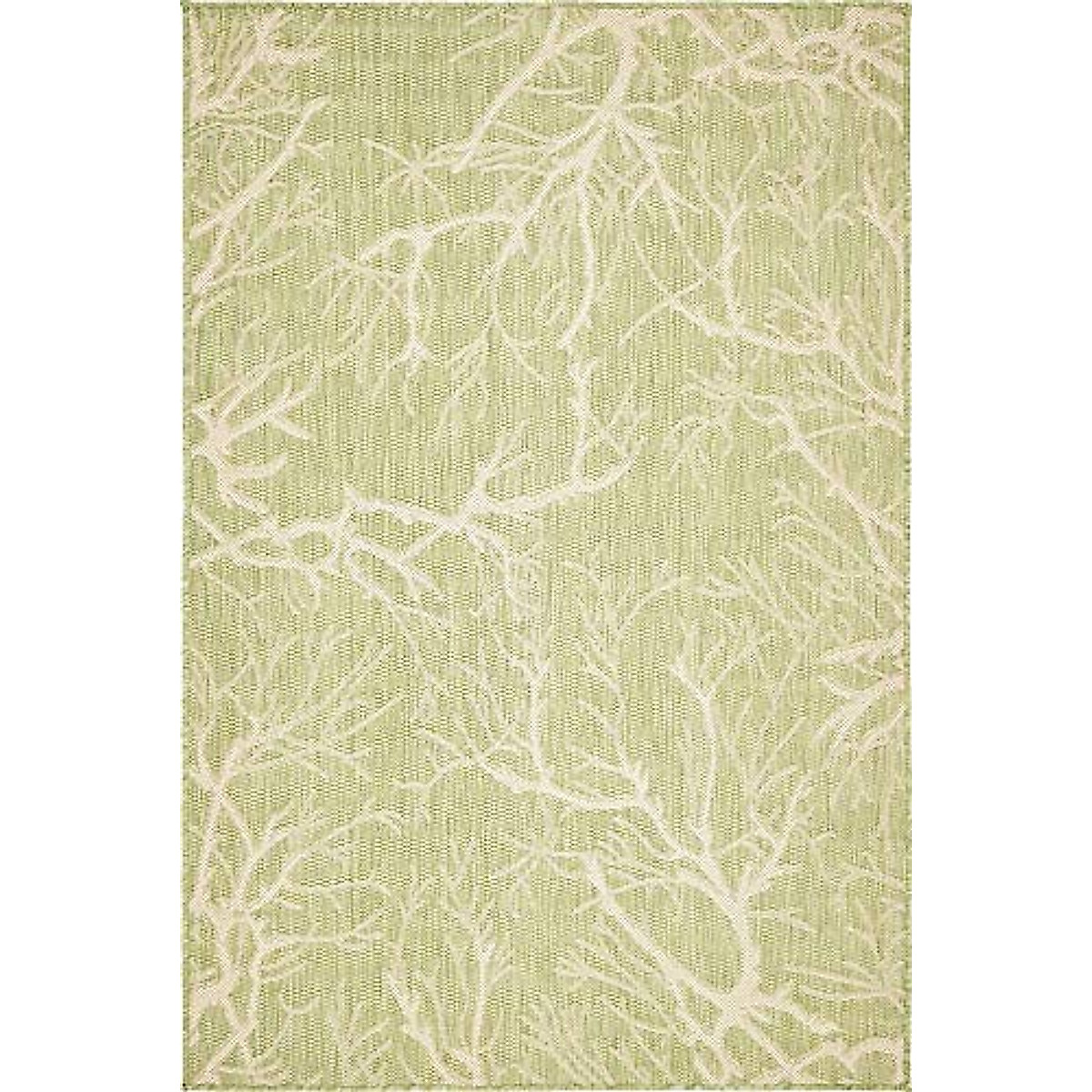 Unique Loom Collection Coastal, Branches, Botanical, Indoor and Outdoor Area Rug, 4 ft x 6 ft, Light Green/Beige