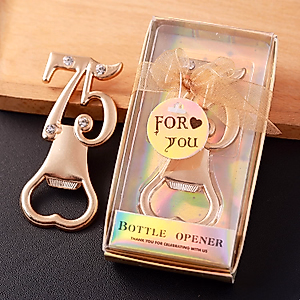 Yuokwer 12 PCS Bottle Openers Gold Birthday Party Favors 75 Anniversary Favors for Guests,Number 75th Birthday Party Decorations Beer Bottle Openers for Party Gift Souvenir Supplies (gold 75th, 12)