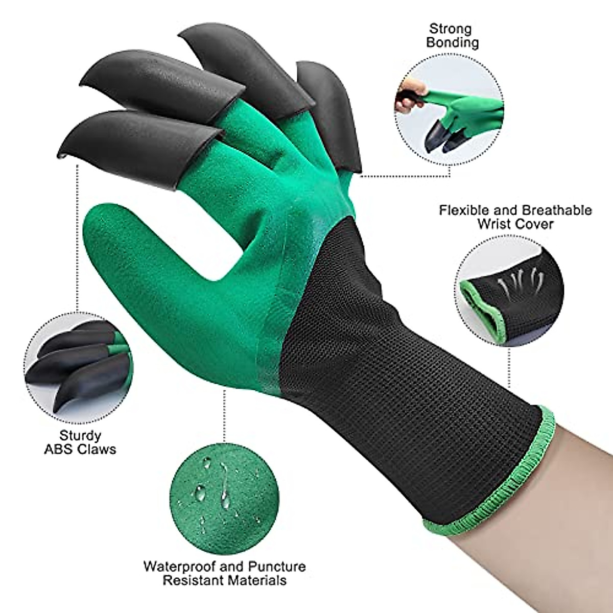 Gardening Gloves, 2 pairs green Garden Gloves with a Garden Shovel and a Cultivator, Garden Gloves with Claws for digging Planting Weeding Seeding , Excellent Plant Gifts