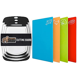 Gorilla Grip Durable Kitchen Cutting Board Set of 3 and Flexible Cutting Boards Set of 4, Dishwasher Safe Chopping Boards in Black Color, Durable Food Chopping Boards in Multicolor, 2 Item Bundle