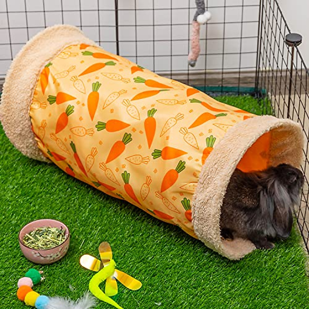 ORZECHKO Rabbit Hideout Tunnel - Small Animal Tunnel Tube House Indoor for Bunny Guinea Pig Rat Hamster Ferret Chinchilla - Playing Sleeping Resting Soft Fleece Foldable Nest Habitat