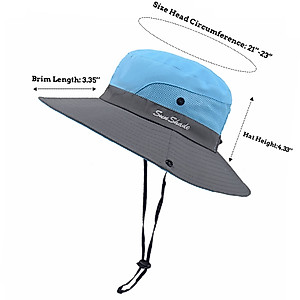 ZOORON Women's Ponytail Safari Sun Hat Mesh Wide Brim UV Protection Outdoor Bucket Hat Foldable Beach Summer Fishing Hat, blue