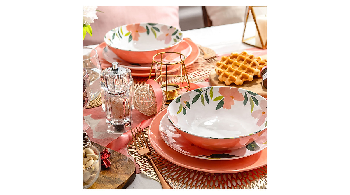 Zak Designs Blossom Apricot Dinnerware Set - 12 Pieces