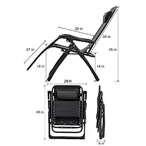 Oversized Zero Gravity Chair, Lawn Recliner, Reclining Patio Lounger Chair, Folding Portable Chaise, with Detachable Soft Cushion, Cup Holder, Adjustable Headrest, Support 500 lbs. (Black Cushion)