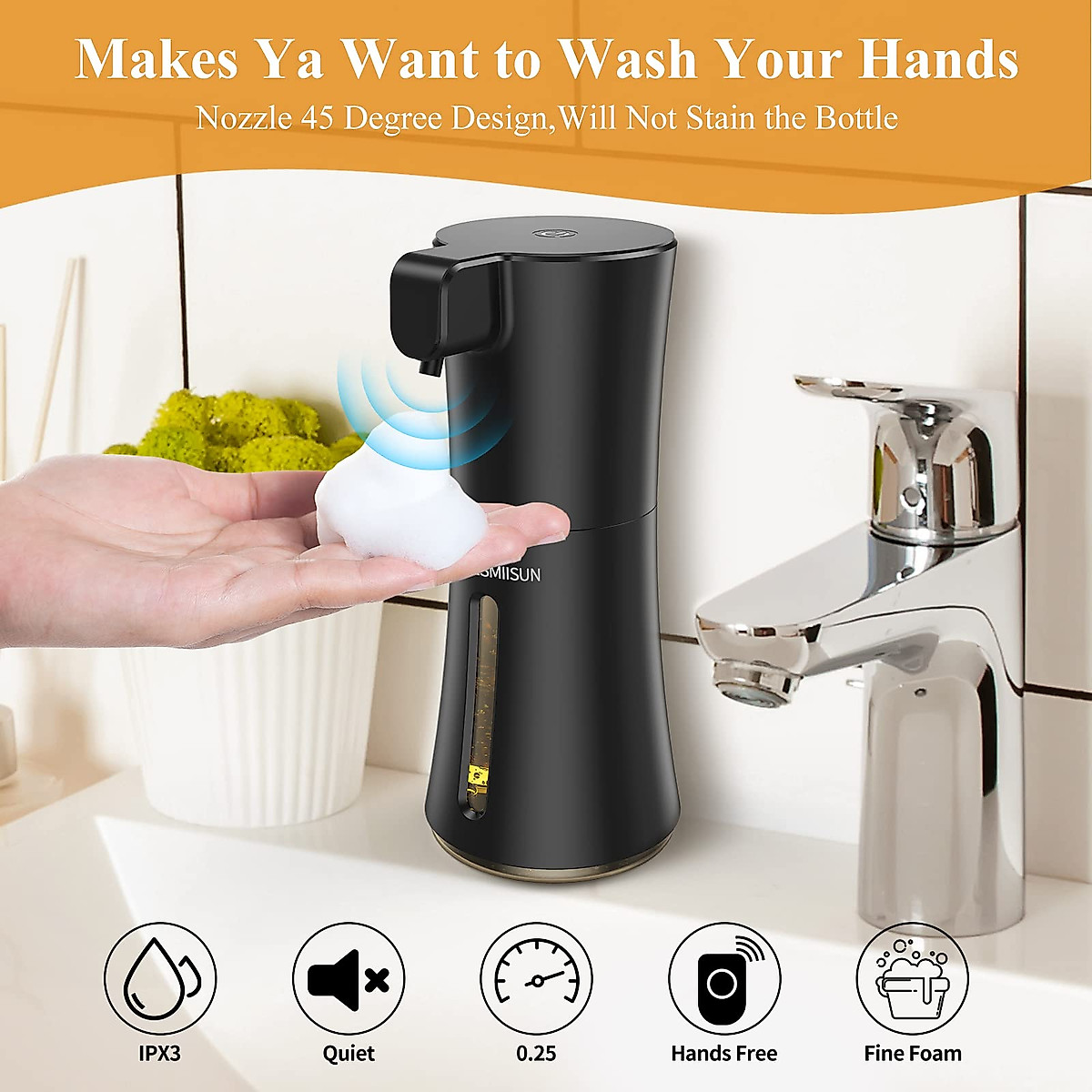 PRESMIISUN Automatic Foam Touchless Auto Foaming Dispenser Black,Foaming Auto Battery Operated 350ml/12Oz Touch Free Foam Soap Dispensers (Black)
