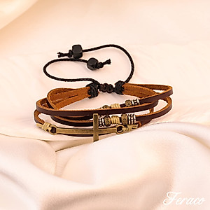 Feraco Religious Cross Wrap Bracelets Women Leather Christian Jewelry For Confirmation Gifts, Adjustable
