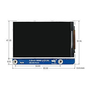 3.2inch HDMI IPS LCD Display (H) Fits Raspberry Pi/Jetson Nano/PC, 480×800, No Touch Screen, Adjustable Brightness