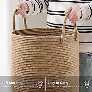 Jute Rope Woven Laundry Hamper Basket by YOUDENOVA, 58L Tall Laundry Basket, Baby Nursery Hamper for Blanket Storage, Clothes Hamper for Laundry in Bedroom-Large-Jute