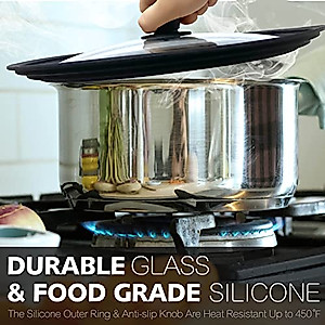 Anaeat Silicone Universal Lid for Pots, Pans and Skillets - Tempered Glass Covered with Heat Resistant Silicone Rim Fits 6", 7" and 8" Diameter Cookware -Easy to Use Replacement Frying Pan Cover