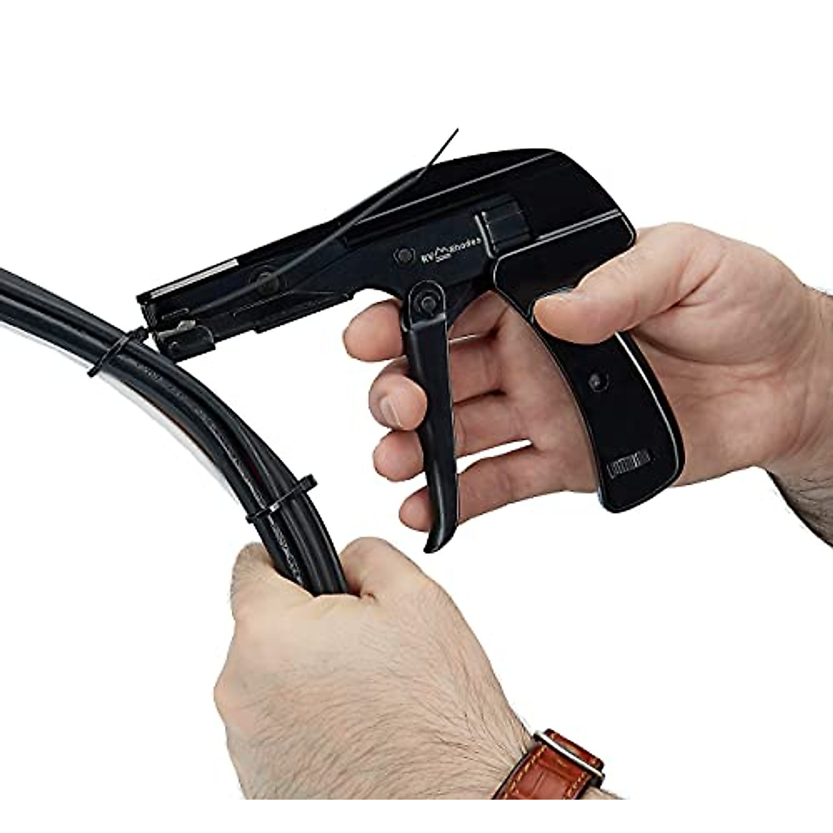 RVR Zip Tie Install Tool - Powerful Tension with Built-In Flush Cutter, All Metal, Adjustable, Comfort Grip, Spring Loaded Lightweight Cable Tie Gun, 6" for Nylon Ties up to 1/4”- Black