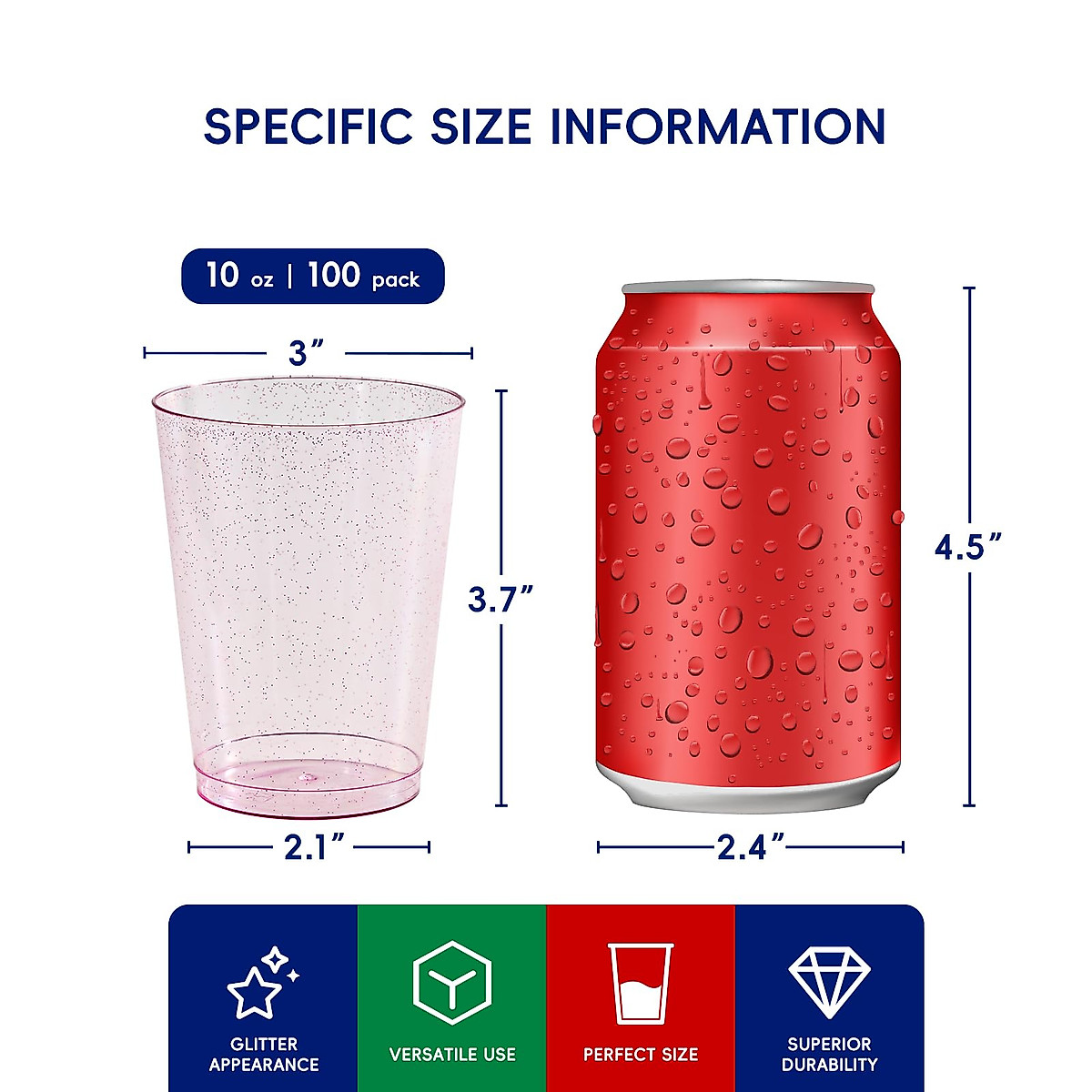 JOLLY CHEF 10 oz Purple Plastic Cups, 100 Pack Party Glasses Tumblers, Heavy Duty Purple Glitter Disposable Cups for Wedding, Thanksgiving, Christmas, Halloween