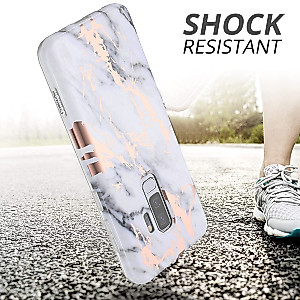 SURITCH for Samsung Galaxy S9 Plus Marble Case, [Built-in Screen Protector] Full-Body Protection Shockproof Rugged Bumper Protective Cover for Galaxy S9 Plus 6.2 Inch (Gold Marble)