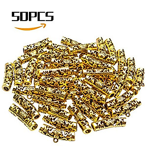 Tibetan Bail Connector,50pcs Antique Golden Tube Bail Beads Alloy Hanger Links Long Hollow Spacer Beads with Loop for Bracelet Necklace DIY Jewelry Making,10x7x25mm