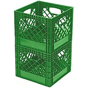 Buddeez MC01016G355 Milk Crates, 16-Quart, Medium Green, 2-Pack