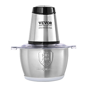 VEVOR Food Processor, Mini Electric Chopper 400W, 2 Speeds Electric Meat Grinder, Stainless Steel Meat Blender, for Baby Food, Meat, Onion, Vegetables, 8 Cup