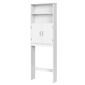 LEDYZ 8" Width Wooden Over Toilet Storage Cabinet with Door for Bathroom, White