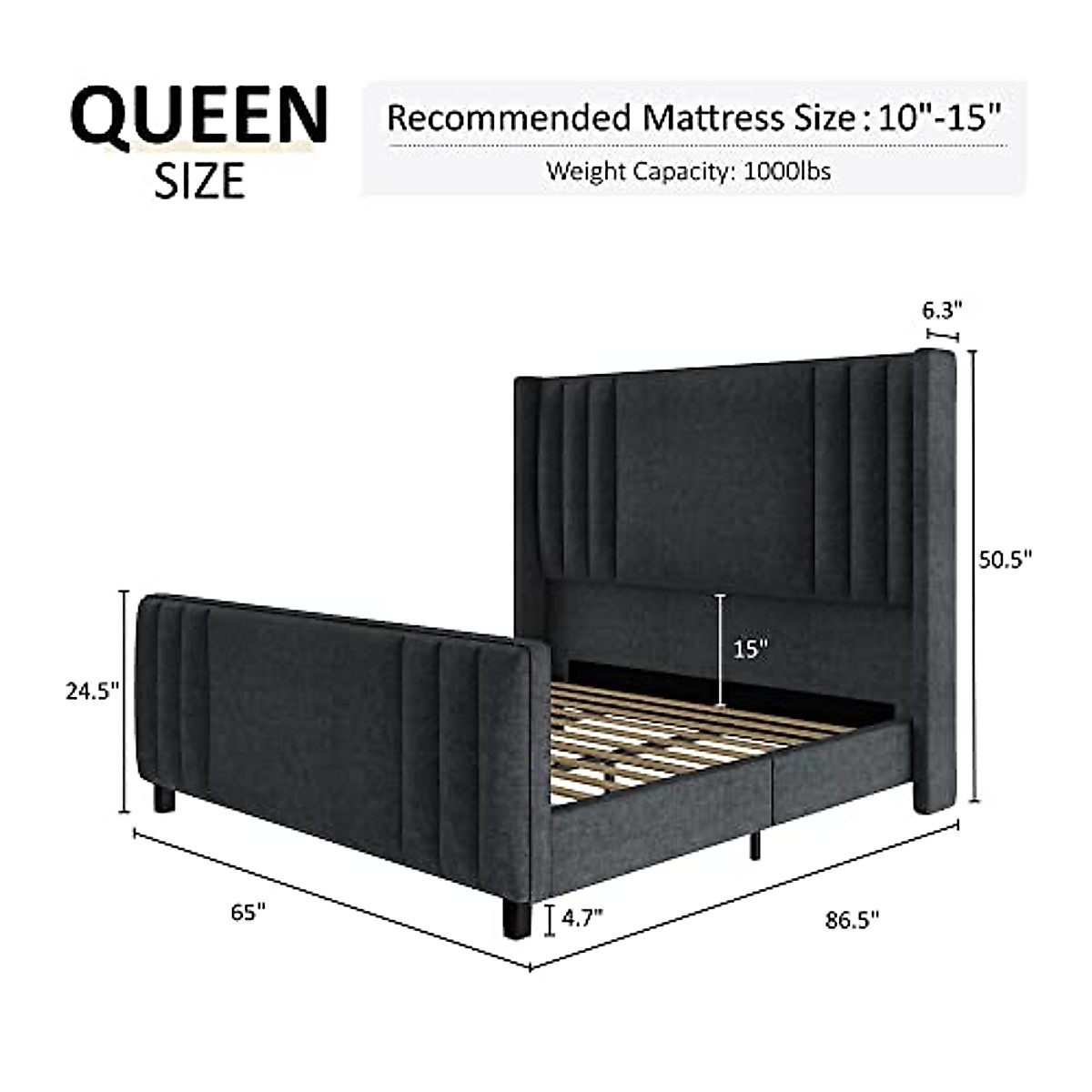 AMERLIFE Queen Size Bed Frame, Velvet Upholstered Platform with Vertical Channel Tufted Headboard & Footboard/Wingback, Mattress Foundation Wood Slats, No Box Spring Needed, Grey (BF-004)
